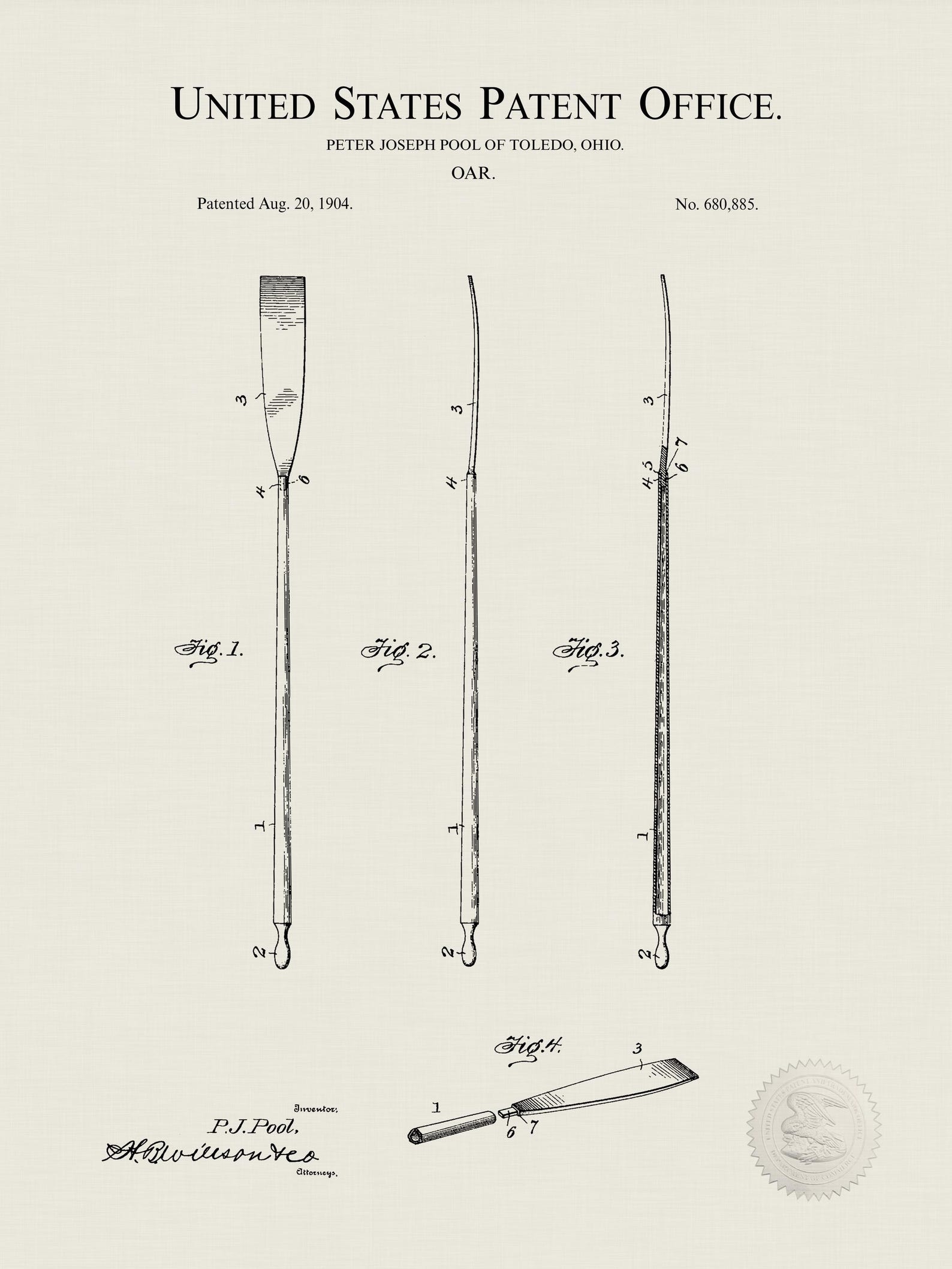 Classic Rowing Decor | 1904 Rowing Oar Patent | Unique Gift for Rowers ...