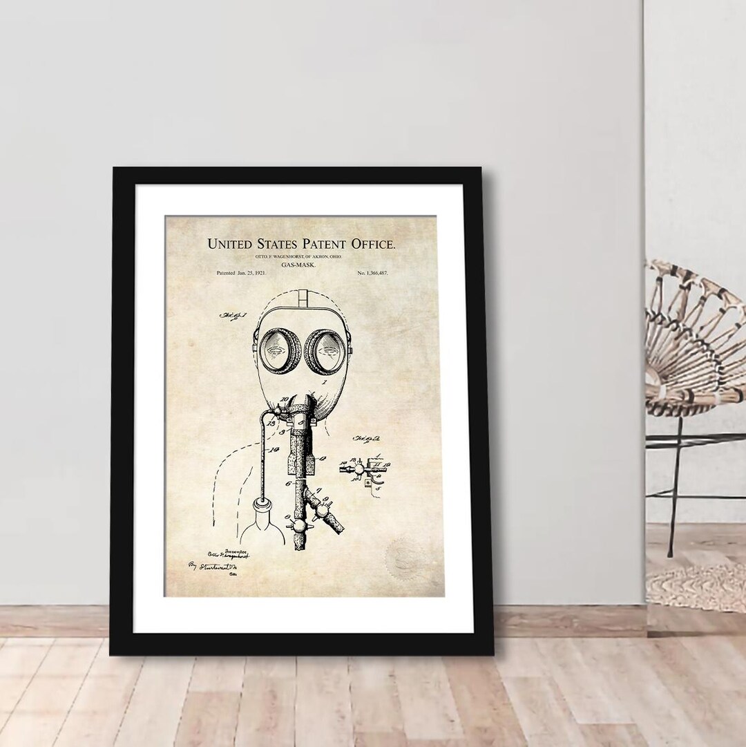 Vintage Gas Mask | Print of 1921 Gas Mask Patent | Historical Military ...