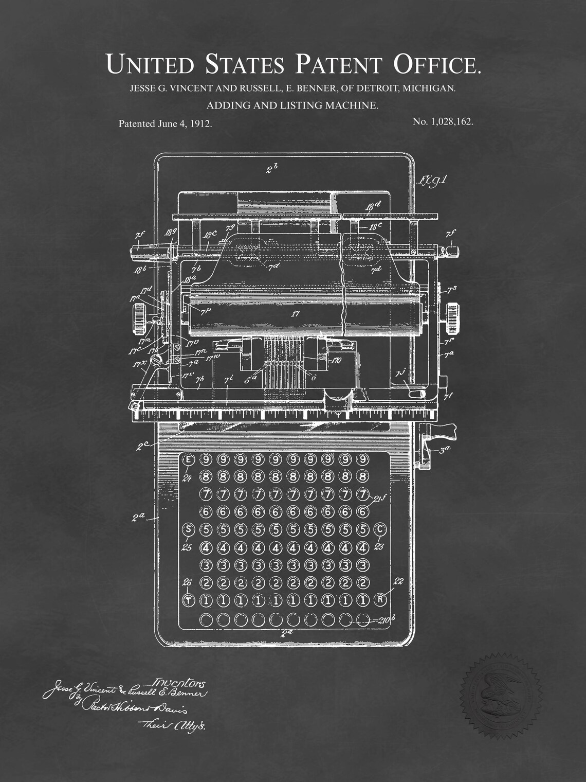 Vintage Office Decor | 1912 Adding Machine Patent | Gift for ...