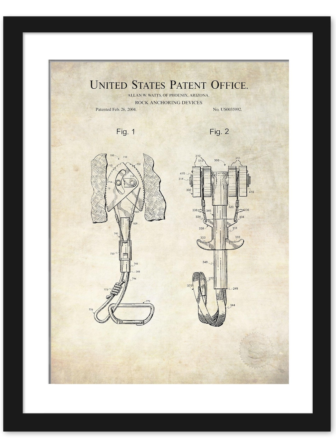 Rock Climbing Cam Device Patent | 2004 Invention Art | Rock Anchor ...