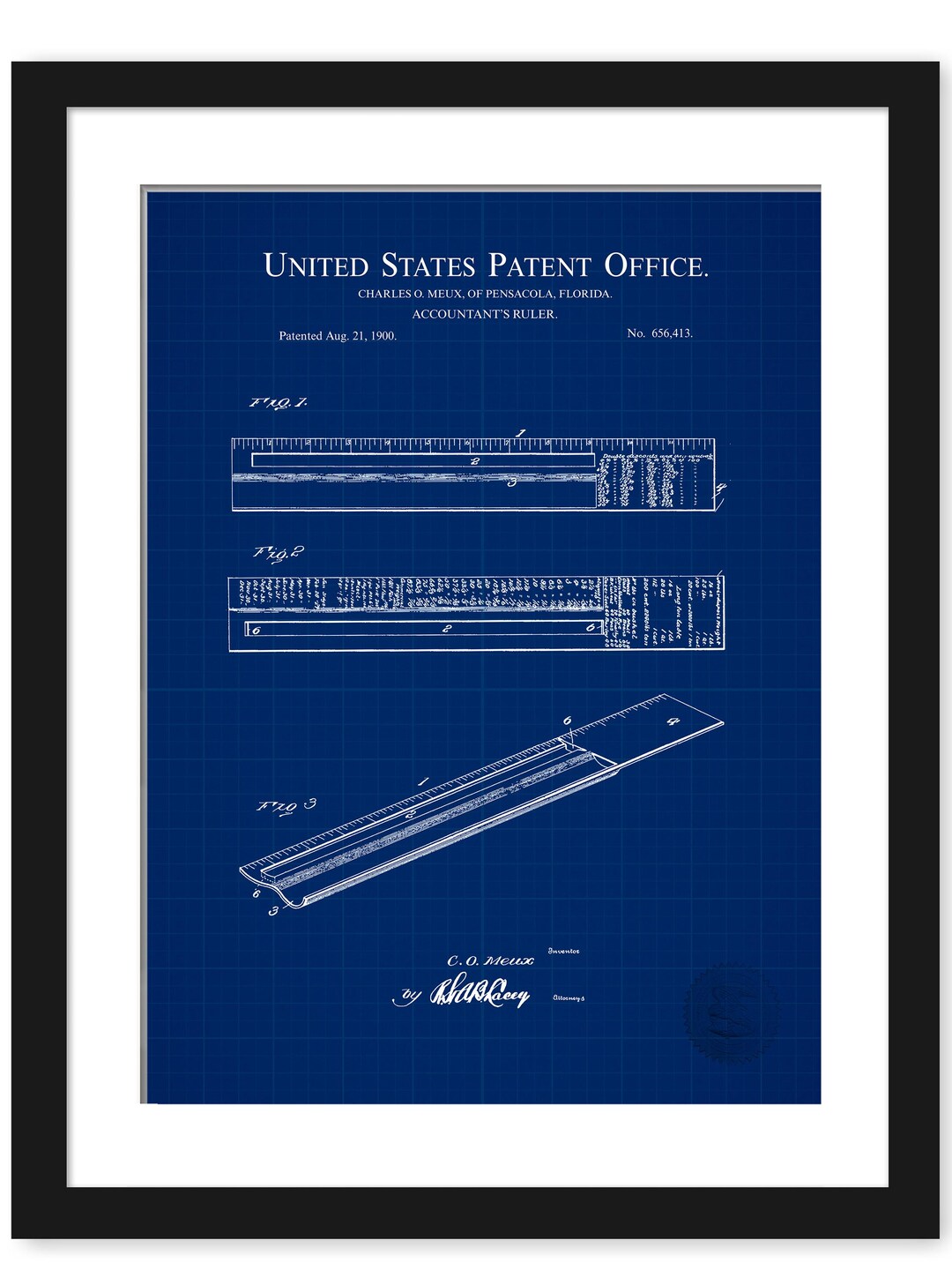 Vintage Office Decor | 1900 Accountant's Ruler Patent | Gift for ...