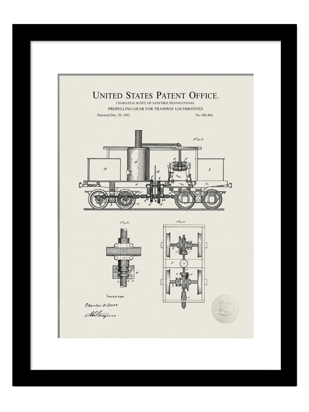 Vintage Tramway Gear Patent | 1892 Tramway Locomotive Gear Patent ...