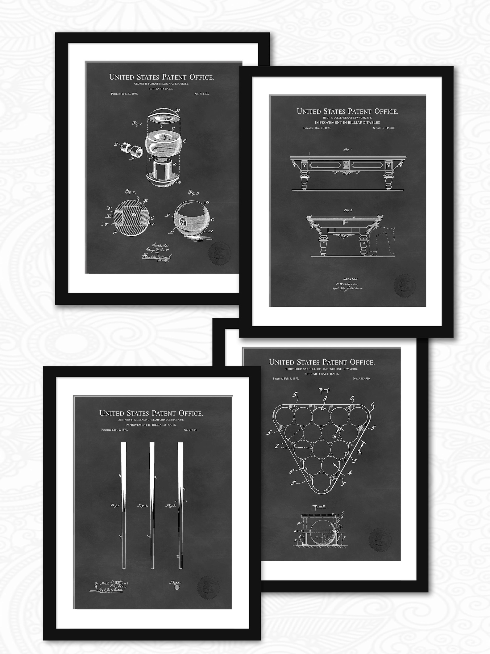 Vintage Billiard Table Print Set | 1873 Pool Table, 1879 Cue Stick ...
