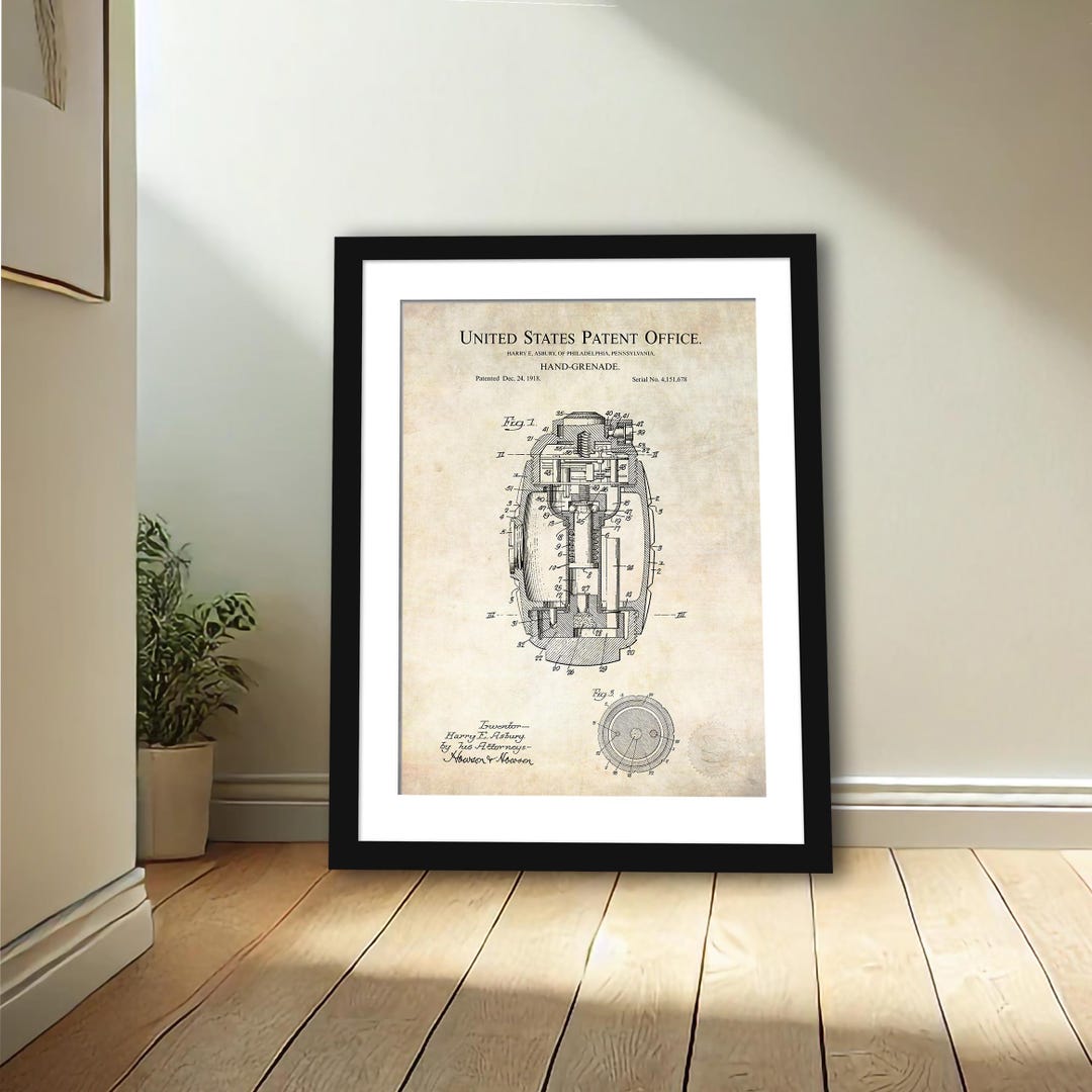 WWI Hand Grenade Design| Print of 1918 Explosive Device Patent | Gift ...
