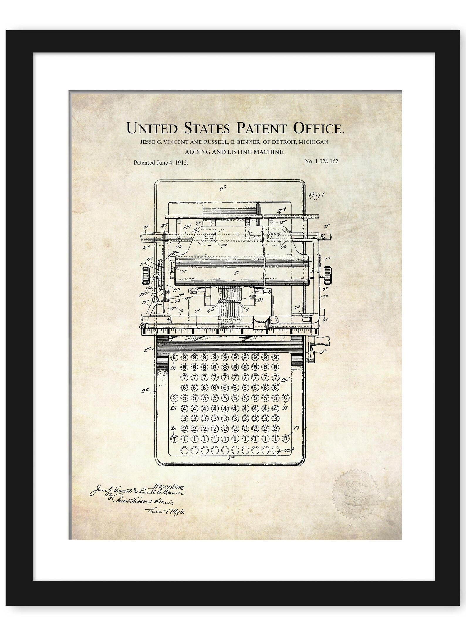 Vintage Office Decor | 1912 Adding Machine Patent | Gift for ...