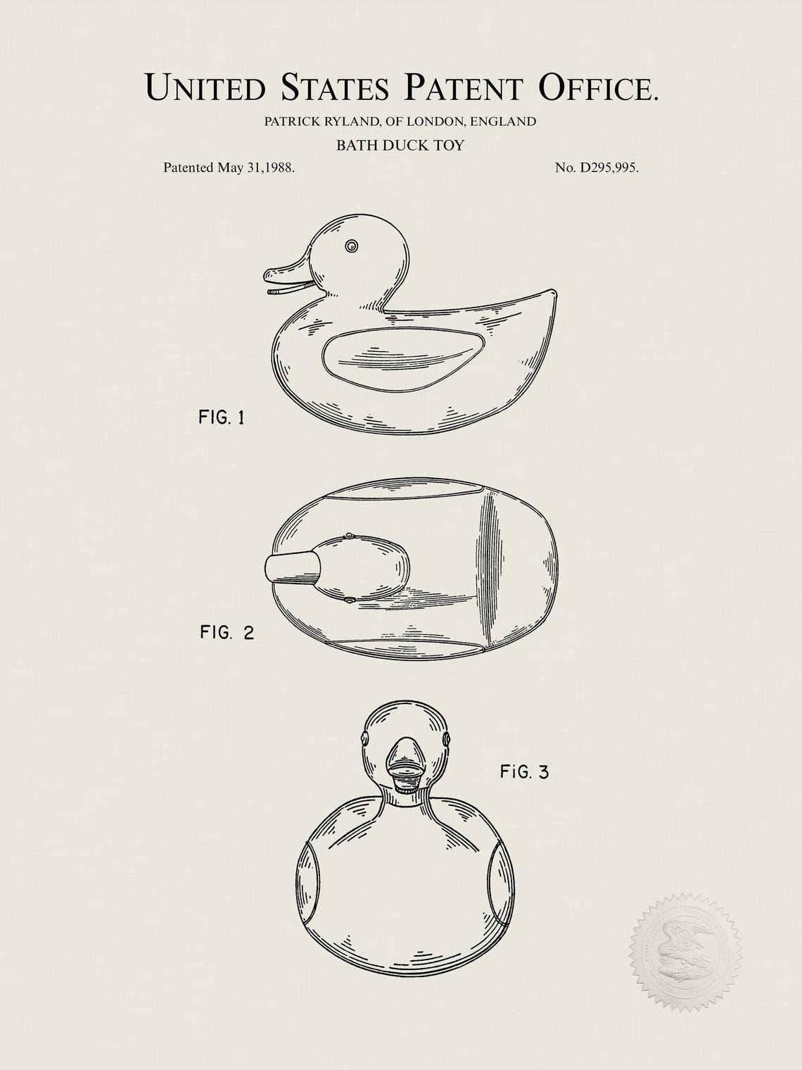 Antique Toy Duck Patent Prints | 1949 & 1988 Duck Toy Patents | Set of ...