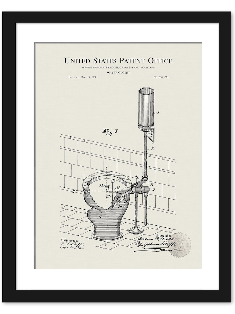 Antique Toilet Art | 1899 Water Closet Patent | Unique Bathroom Decor ...