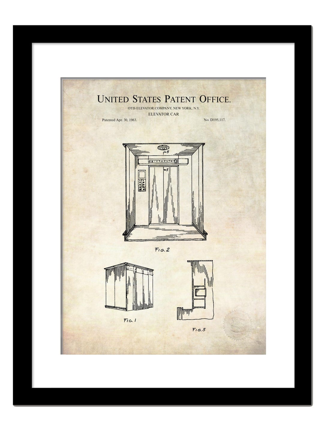 1963 Otis Elevator Car Patent | Retro Engineering Art | Office Wall ...