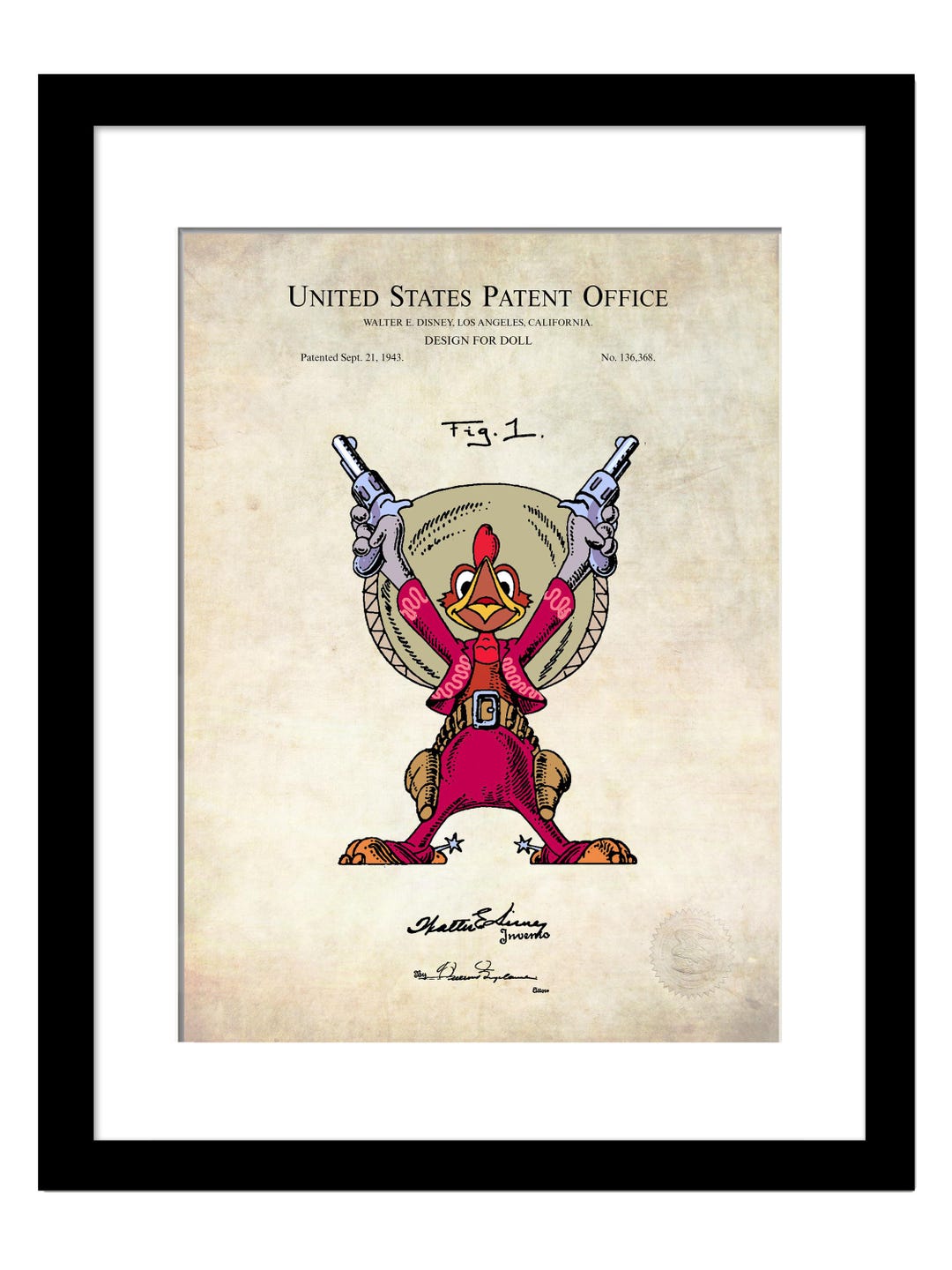 Vintage Animated Rooster | 1943 Walter E. Disney Figure Patent | Gift ...