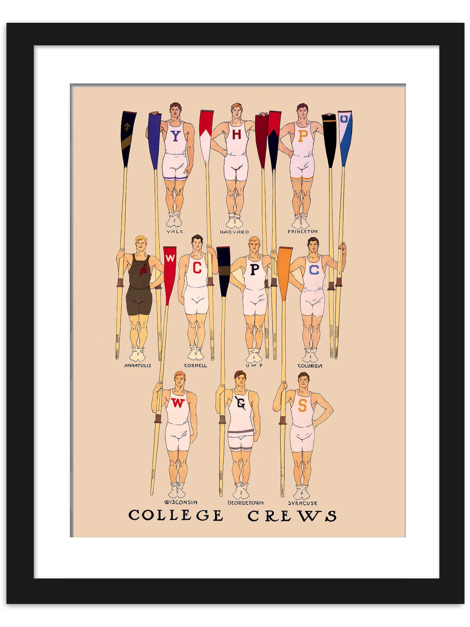 Vintage Rowing Collegiate Art | Reproduction of 1910 Rowing Crews ...