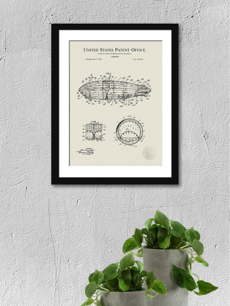 Vintage Blimp Art | 1930 Airship Patent | Perfect Gift for Aviation and ...