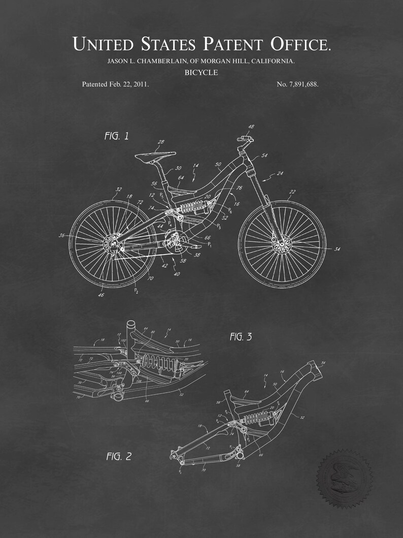 Mountain Bike Patent Art | 2011 Full-suspension Bicycle Patent | Wall ...