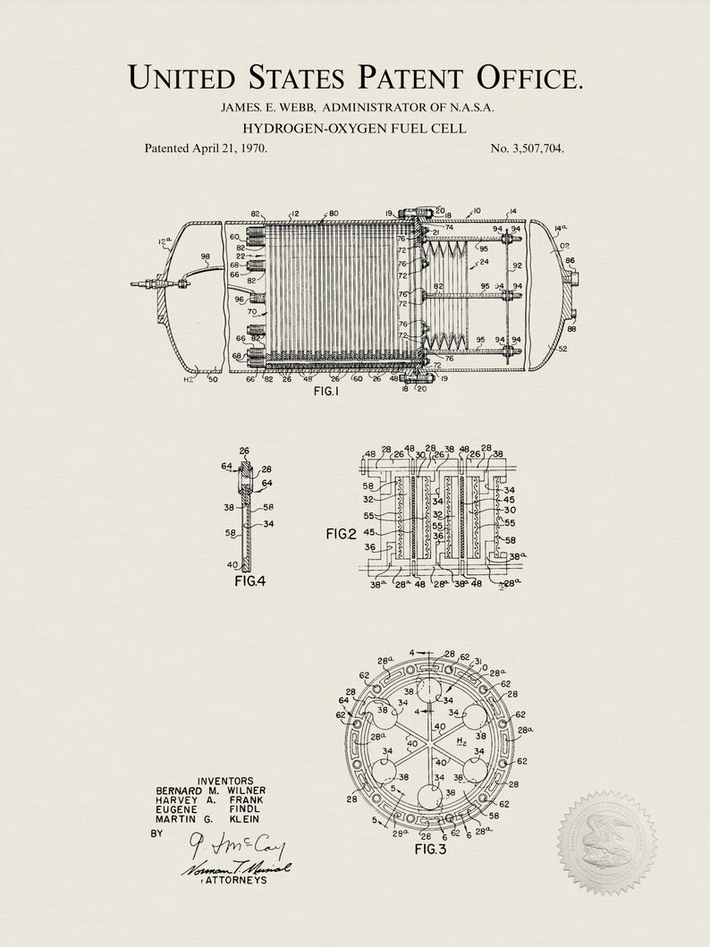 Innovation Art | 1970 NASA Fuel Cell Patent | Science Wall Art | Gift ...