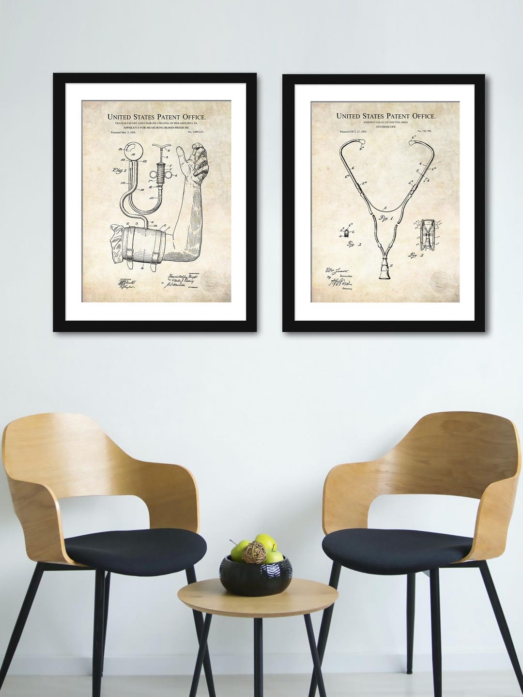 Vintage Medical Wall Art 1903 Stethoscope & 1914 Blood Pressure ...