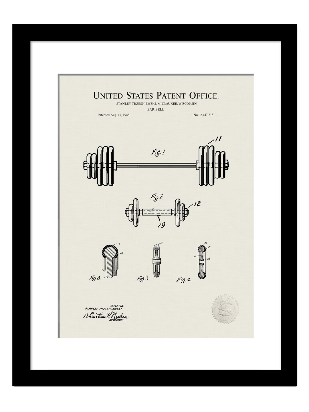 Barbell Weight Patent | 1948 Barbell Patent Print | Ideal Gym Wall ...