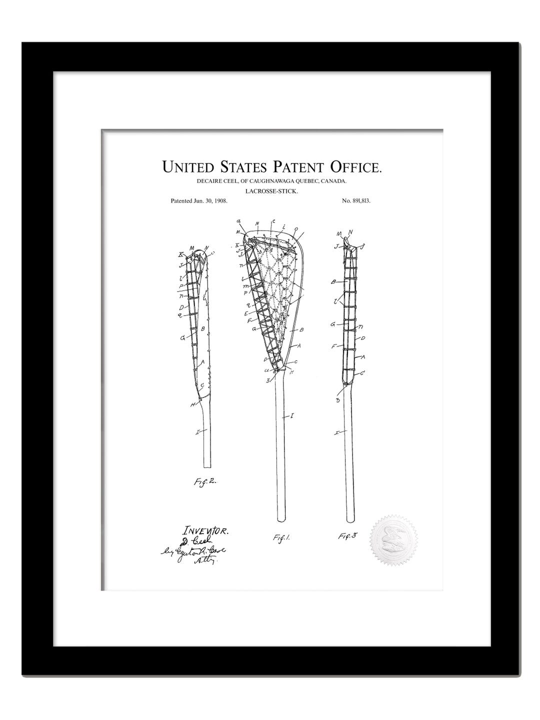 Antique Lacrosse Stick Print | 1908 Sports Equipment Patent | Perfect ...