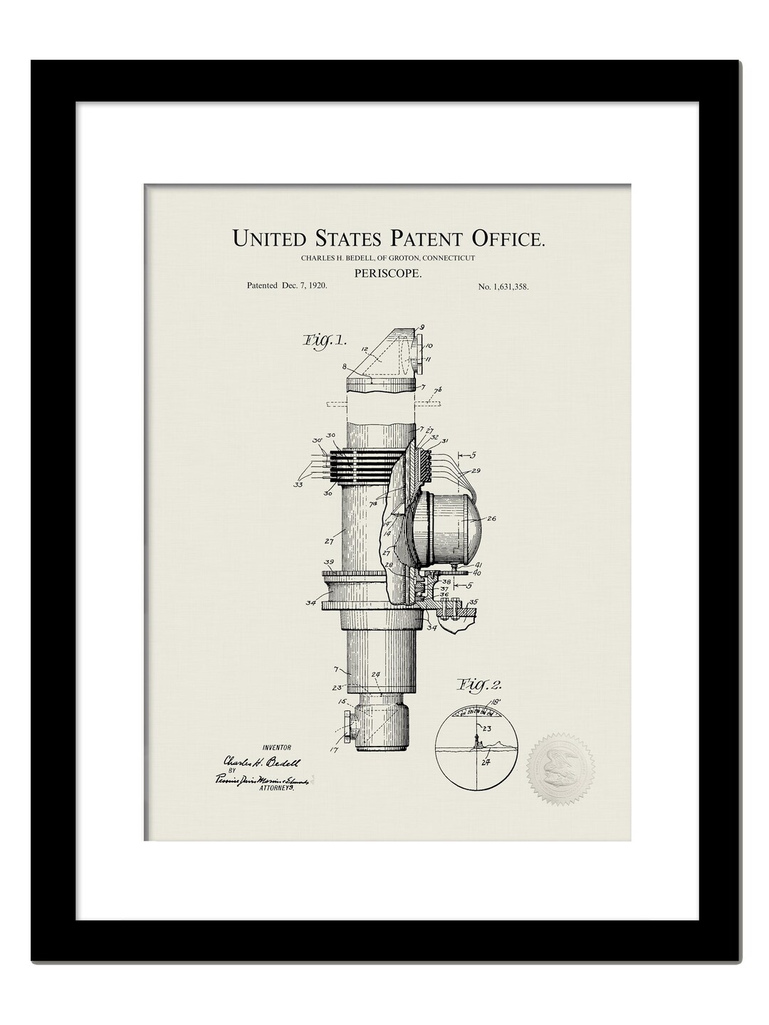 Early Periscope Design | 1920 Submarine Optics Patent | Unique Gift for ...