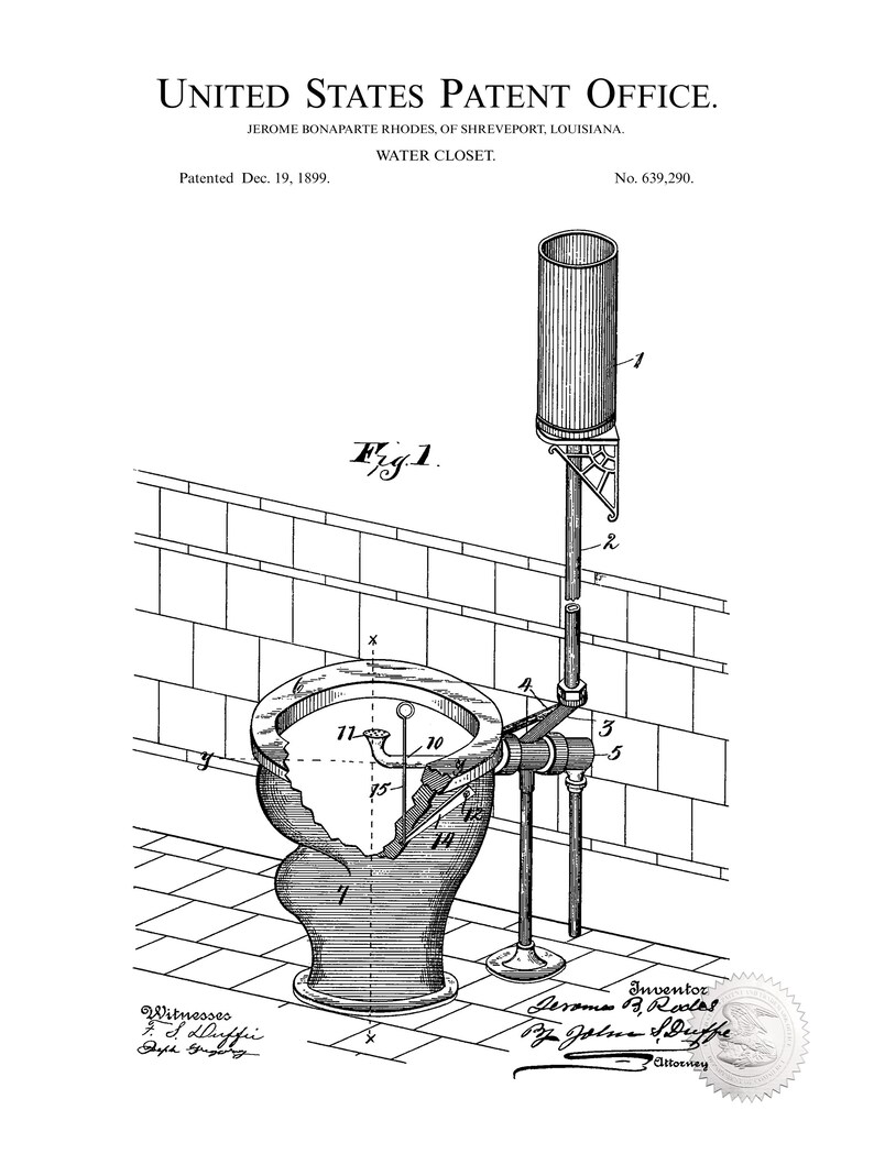 Antique Toilet Art | 1899 Water Closet Patent | Unique Bathroom Decor ...