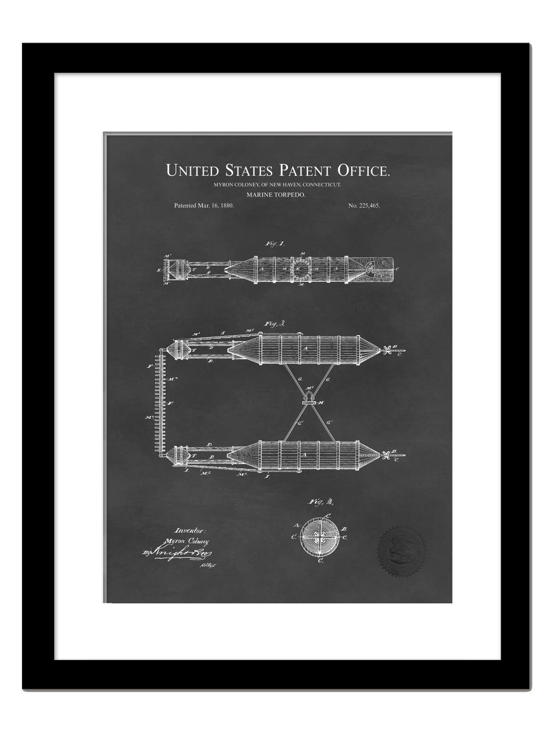 Vintage Torpedo Design | 1880 Underwater Weapon Patent | Nautical Wall ...