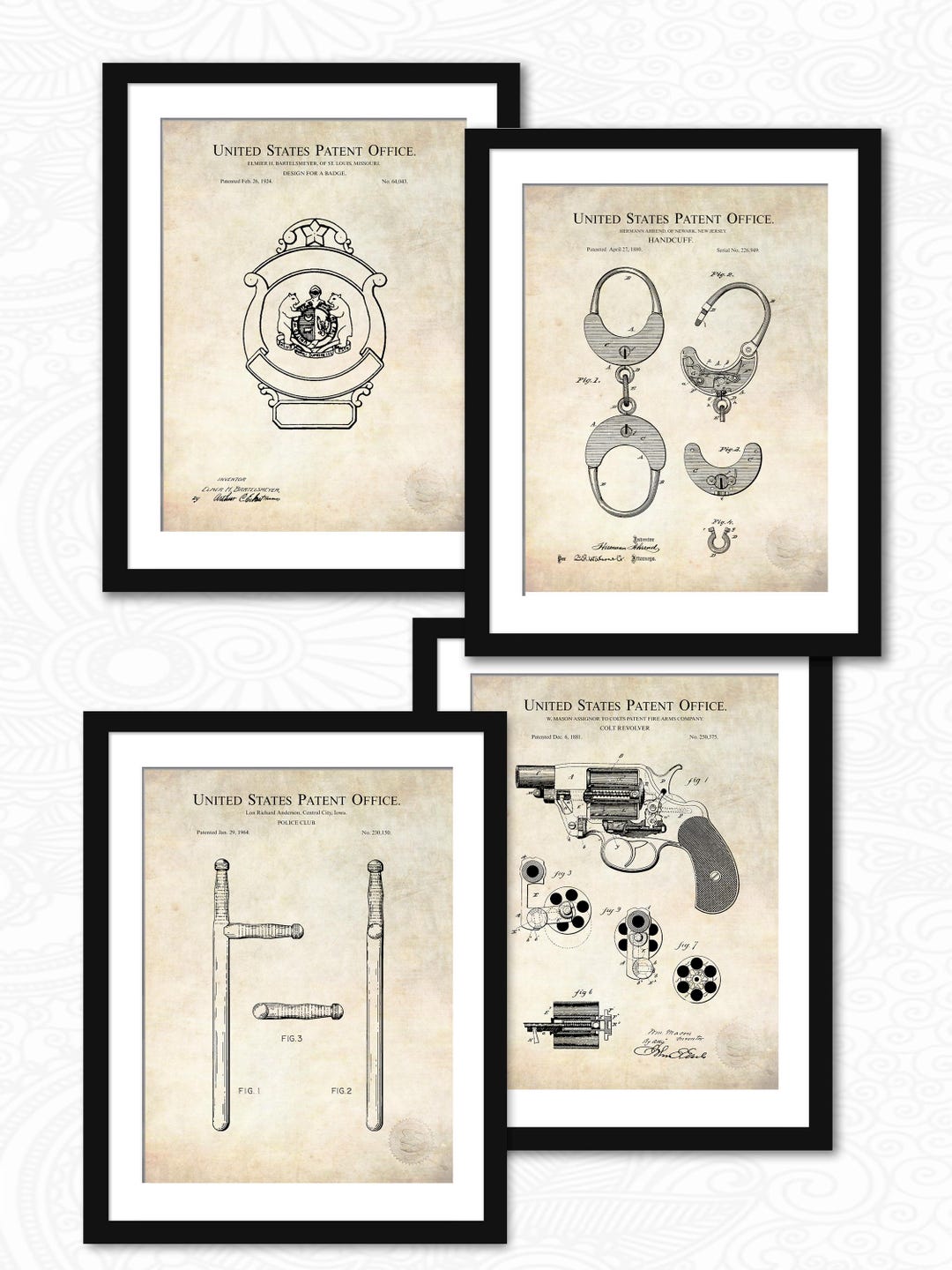 Retro Law Enforcement Collection | Prints of Badge, Revolver, Club ...