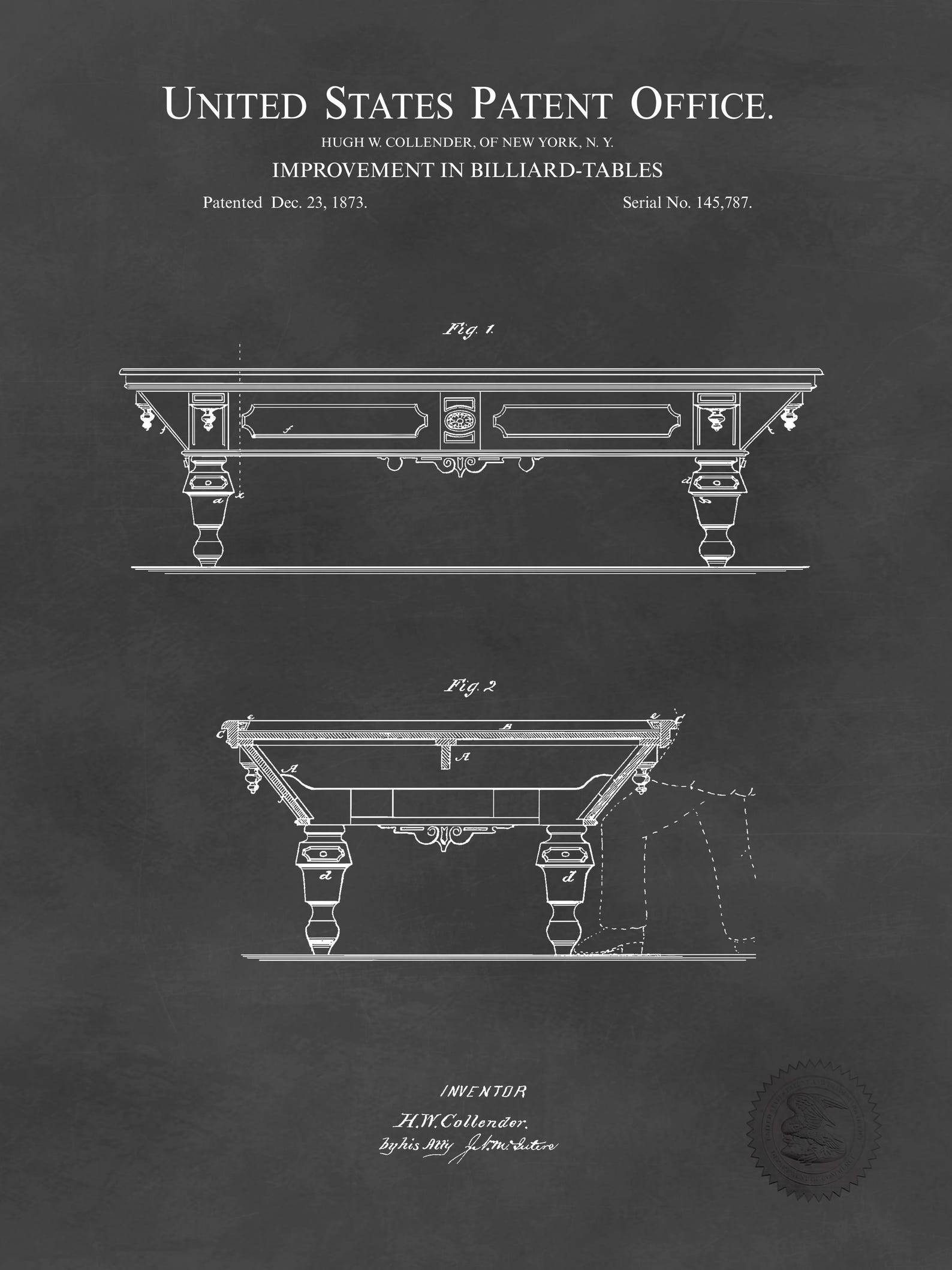Vintage Billiard Table Print Set | 1873 Pool Table, 1879 Cue Stick ...