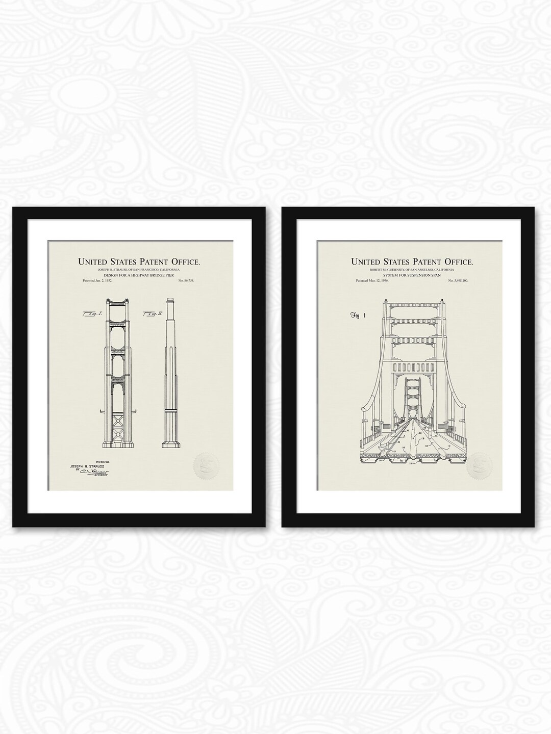 Bridge Design Art | 1932 & 1996 Bridge Patents | Architectural Decor ...