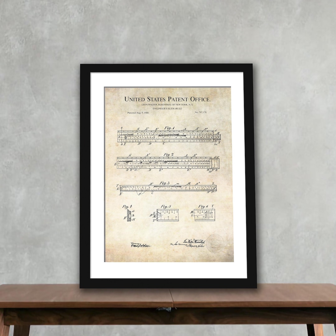 Vintage Engineer Slide Rule Art | 1904 Slide Rule Patent | Gift for ...