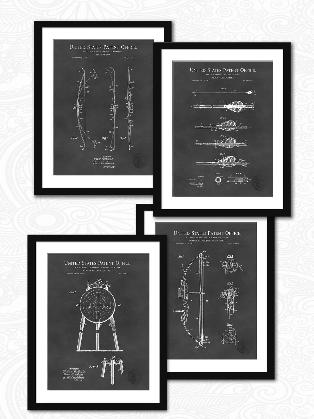Archery Patent Art Collection | Set of 4 Prints | Bow and Arrow Wall ...