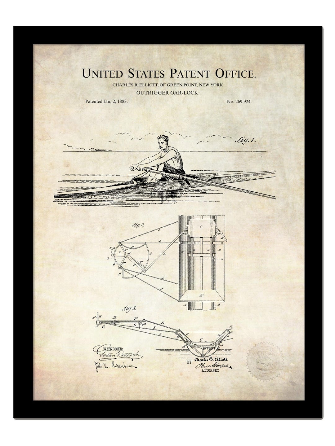 Vintage Rowing Decor | 1883 Outrigger Oar-lock Patent | Unique Gift for ...