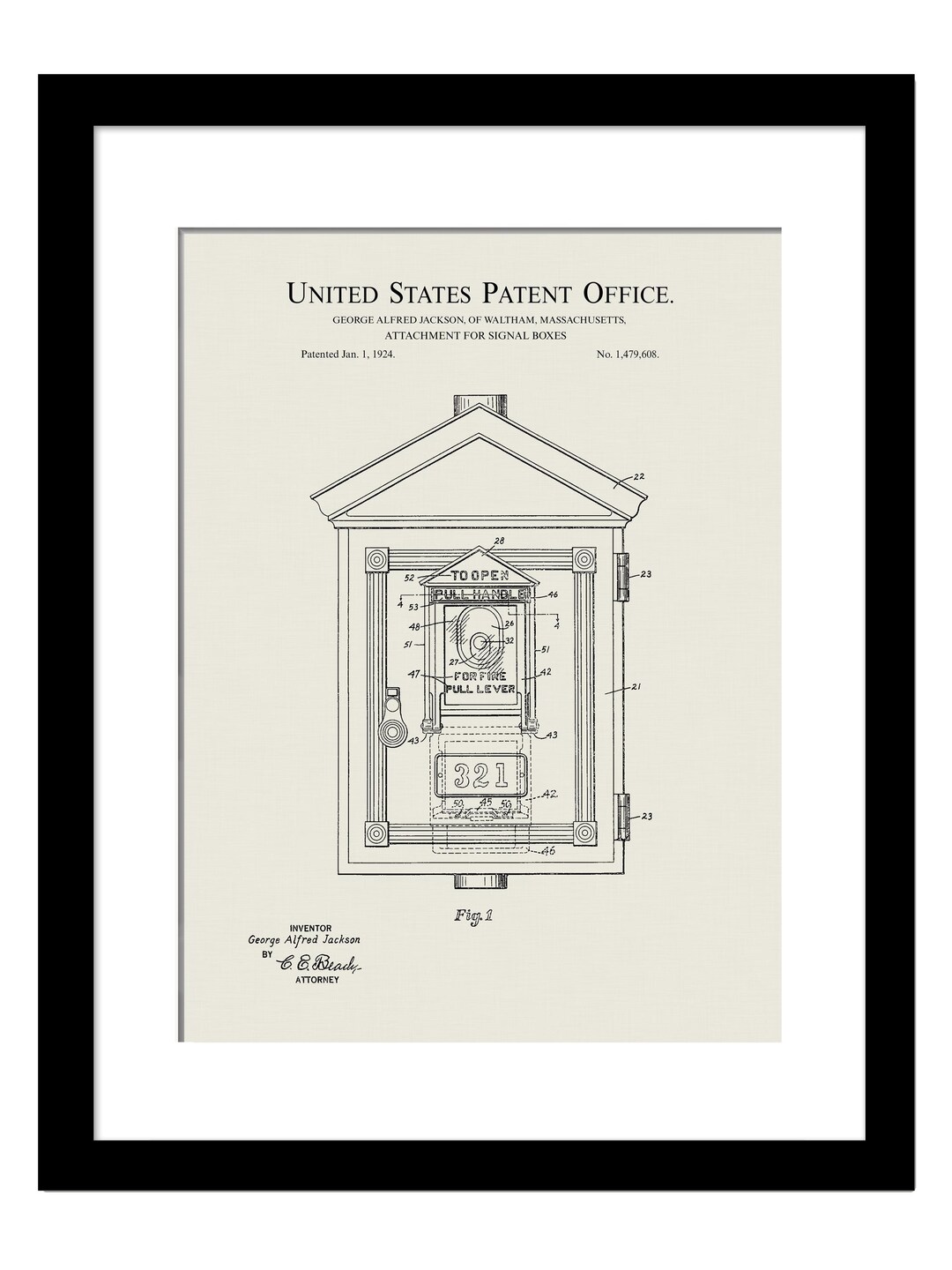 Antique Fire Alarm Box | 1924 Signal Box Patent | Firefighter Wall Art ...
