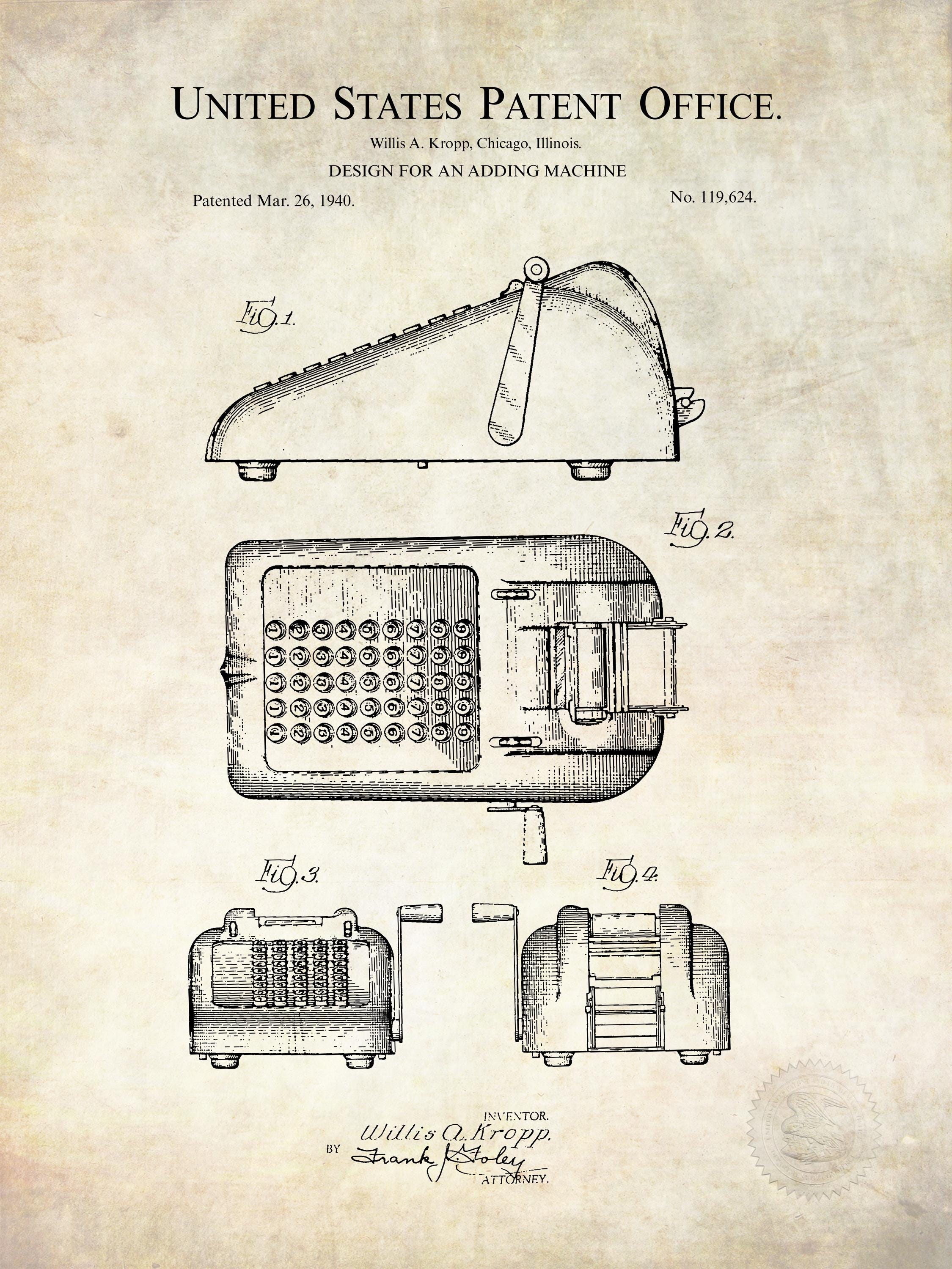 Vintage Adding Machine Patent | 1940 Office Decor Print | Accountant ...