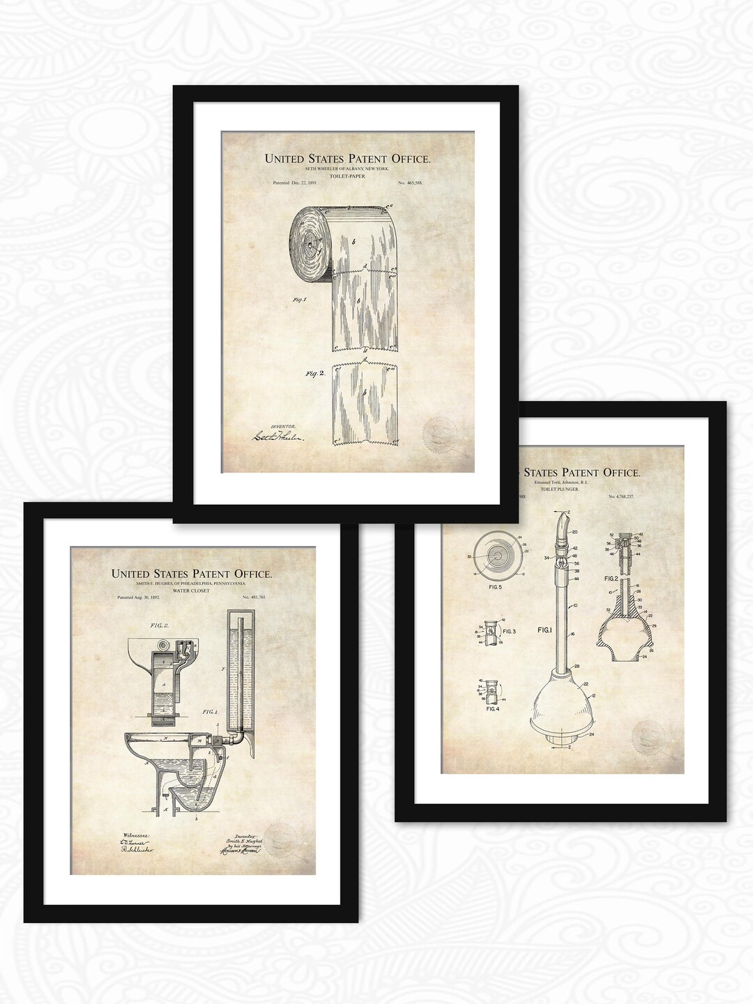Bathroom Essentials Patents 1891 Toilet Paper, 1892 Water Closet, 1988 ...