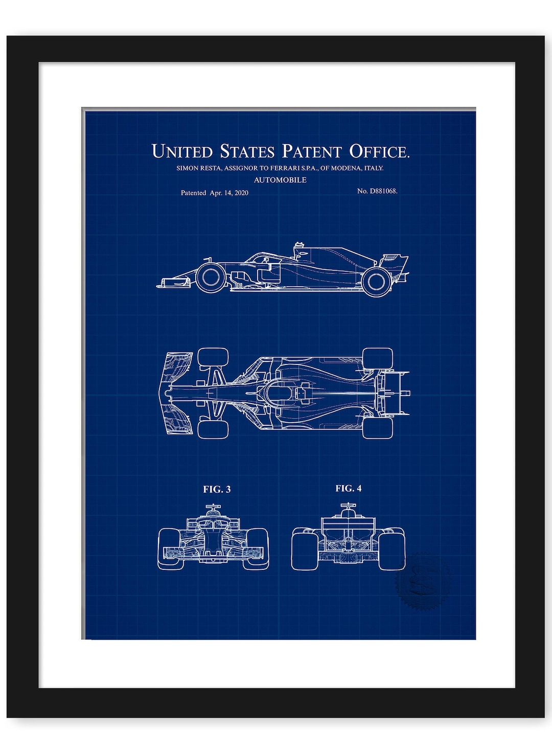 Classic F1 Racing Car | Print of 2020 Ferrari Automobile Patent ...