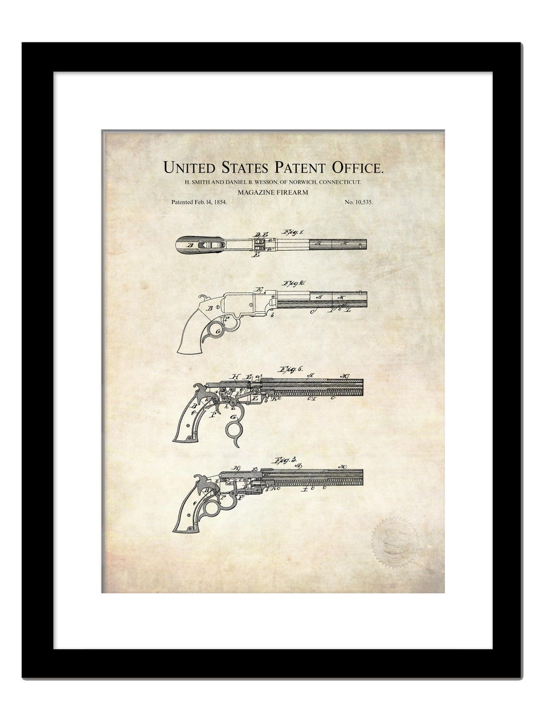 Antique Firearm Art | Print of 1854 Historic Weapon Patent | Firearm ...