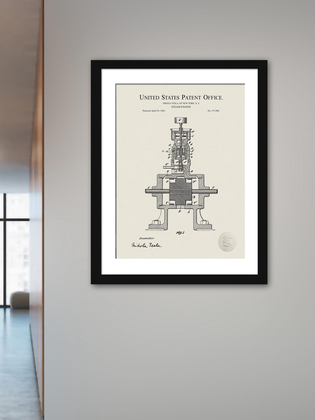 Tesla Steam Engine Art 1894 Steam Engine Patent Print Iconic Industrial ...