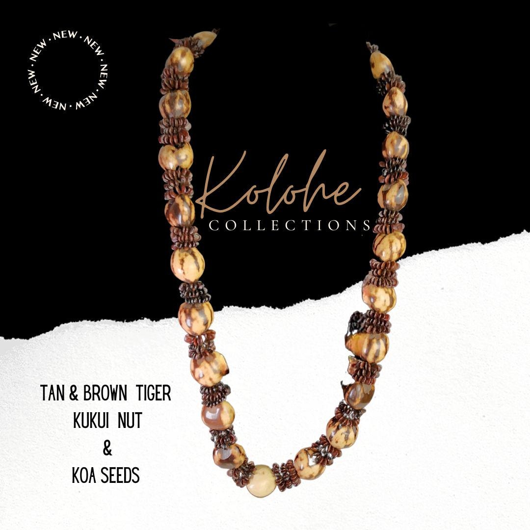 Kukui Nut Lei (tan and Brown Tiger, With Koa Seeds) - Etsy