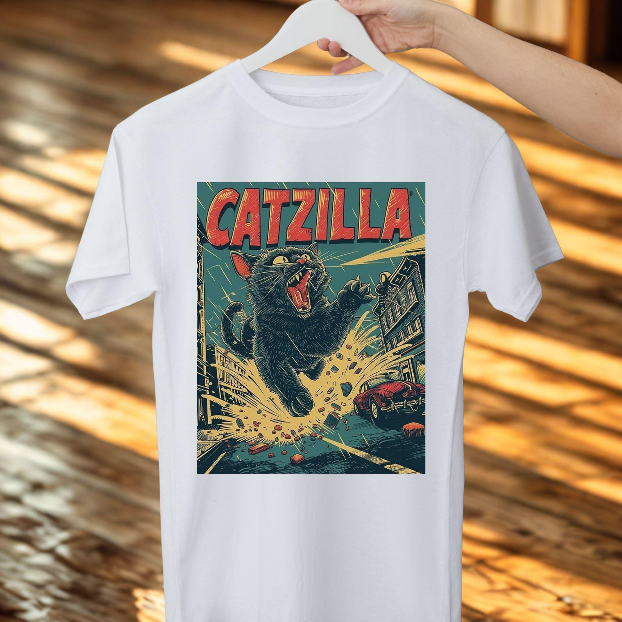 Catzilla T-shirt – Giant Godzilla-style Cat | Unisex Premium Tee, Cat ...