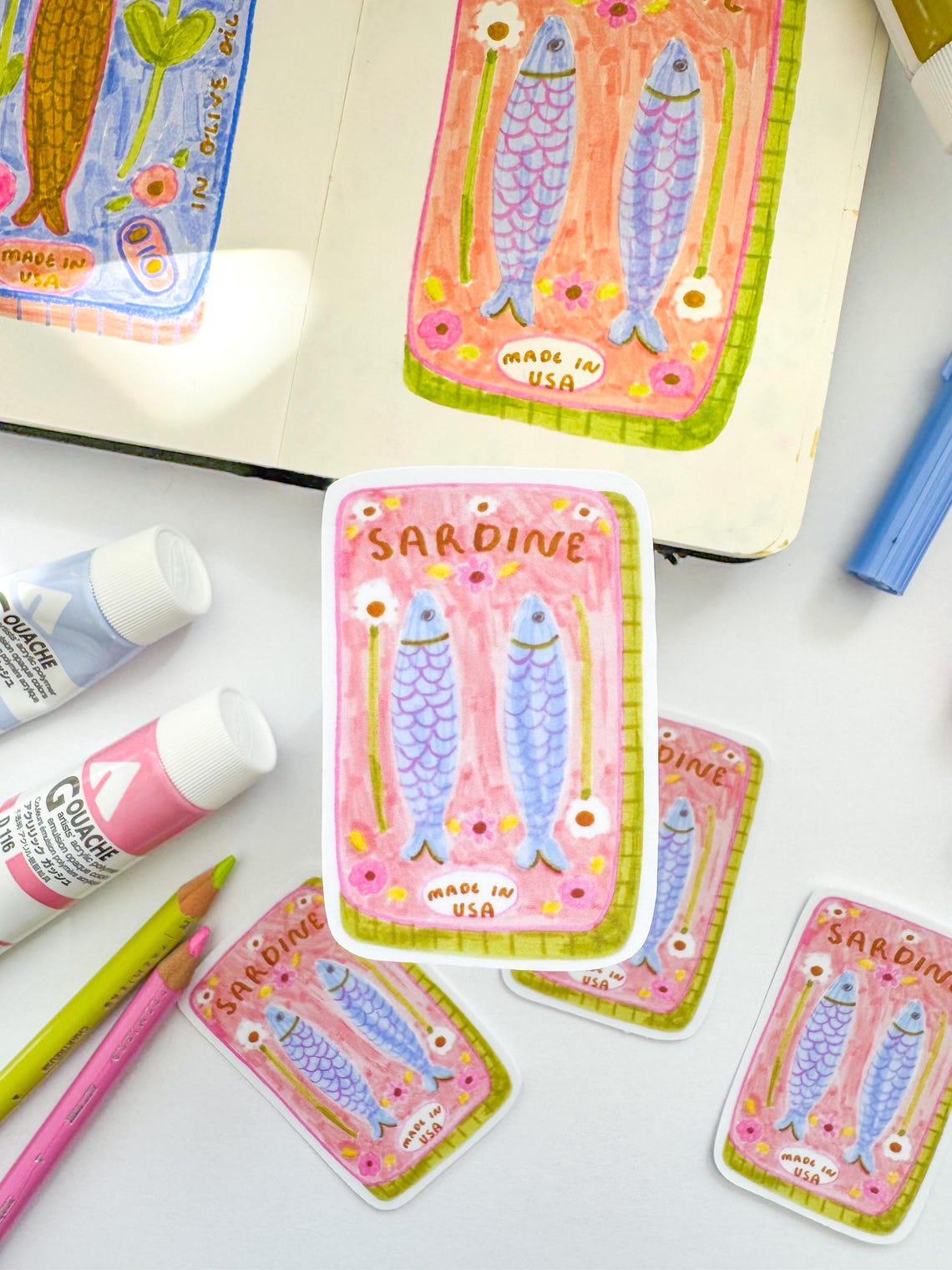 Sardine Packaging Vinyl Sticker Cute Fish Sticker Die Cut Waterproof ...