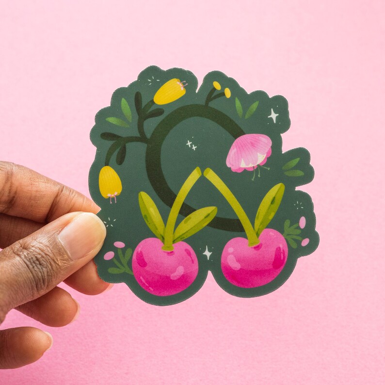 Cherry Vinyl Sticker | Fruit and Flower Sticker | Cute Fruit Sticker ...