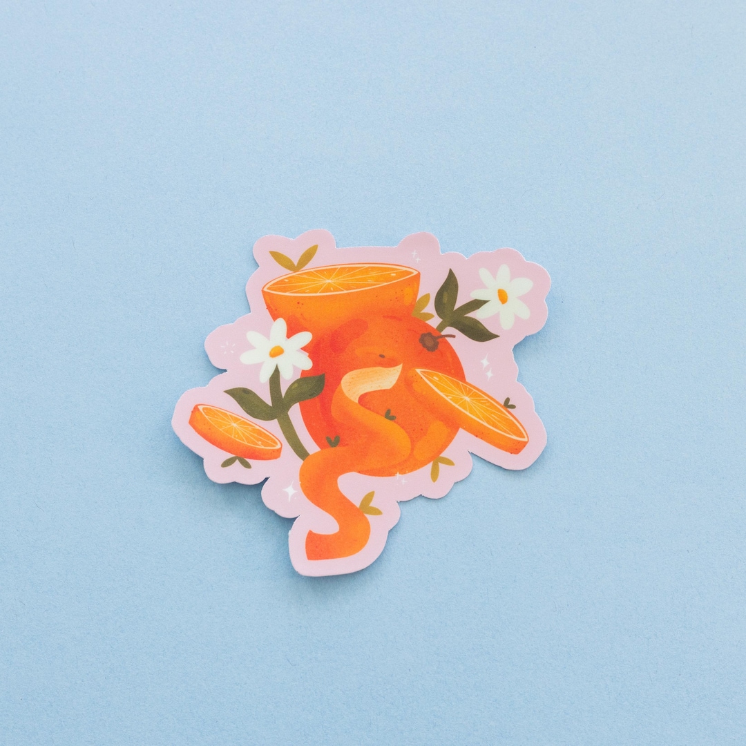 Orange & Flower Vinyl Sticker: Waterproof Matte Decal - Etsy