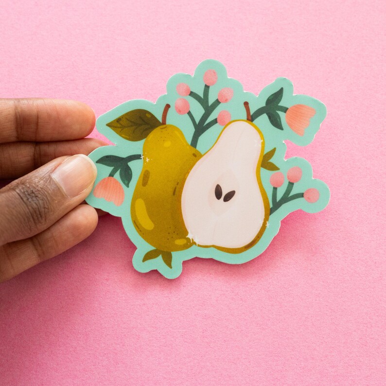 Pear Vinyl Sticker | Fruit and Flower Sticker | Cute Fruit Sticker ...