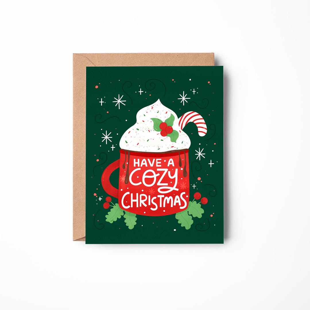 Hot Cocoa Greeting Card Blank Inside Christmas Card Holiday Includes ...
