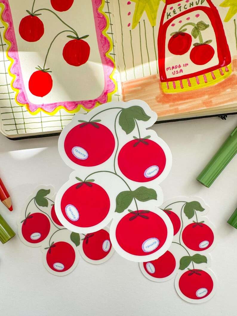 Tomato Vine Vinyl Sticker Cute Fruit Sticker Die Cut Waterproof Matte ...