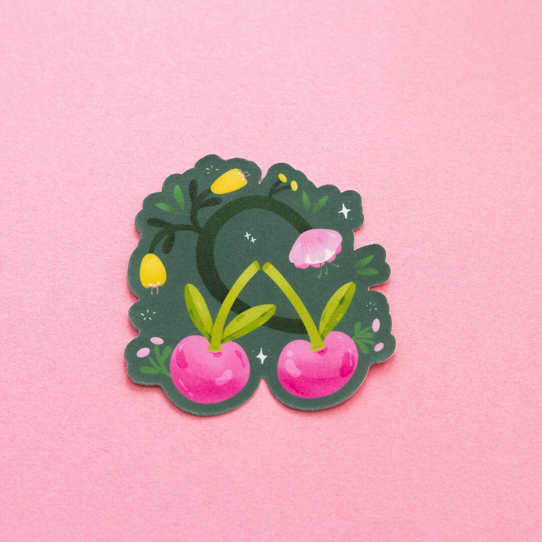Cherry Vinyl Sticker | Fruit and Flower Sticker | Cute Fruit Sticker ...