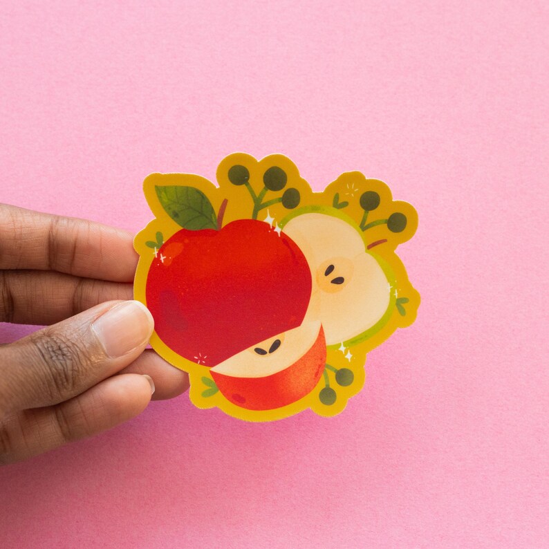 Apple Vinyl Sticker | Fruit and Flower Sticker | Cute Fruit Sticker ...