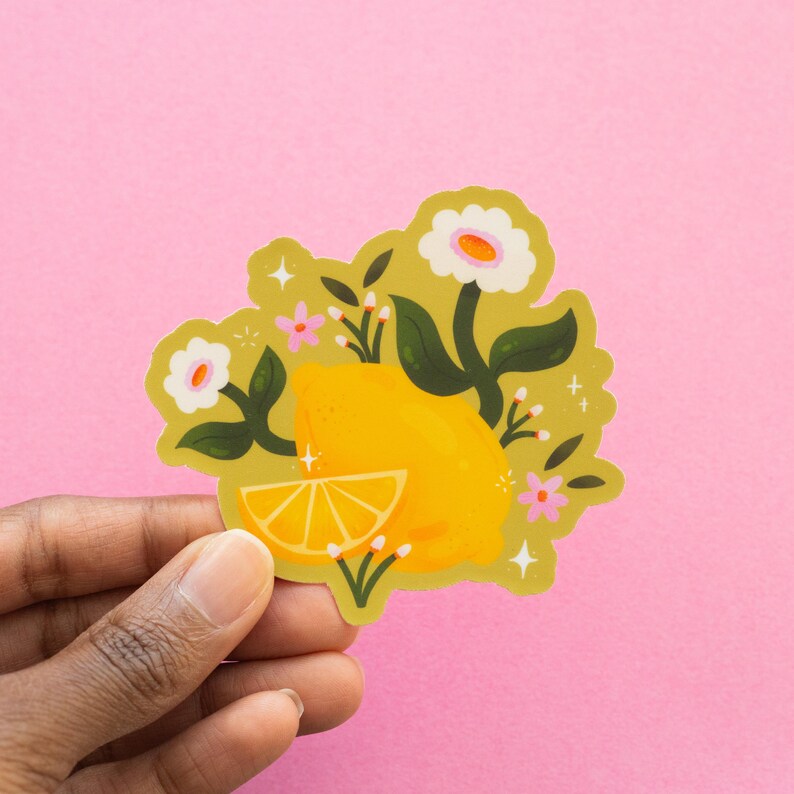 Lemon Vinyl Sticker | Fruit and Flower Sticker | Cute Fruit Sticker ...