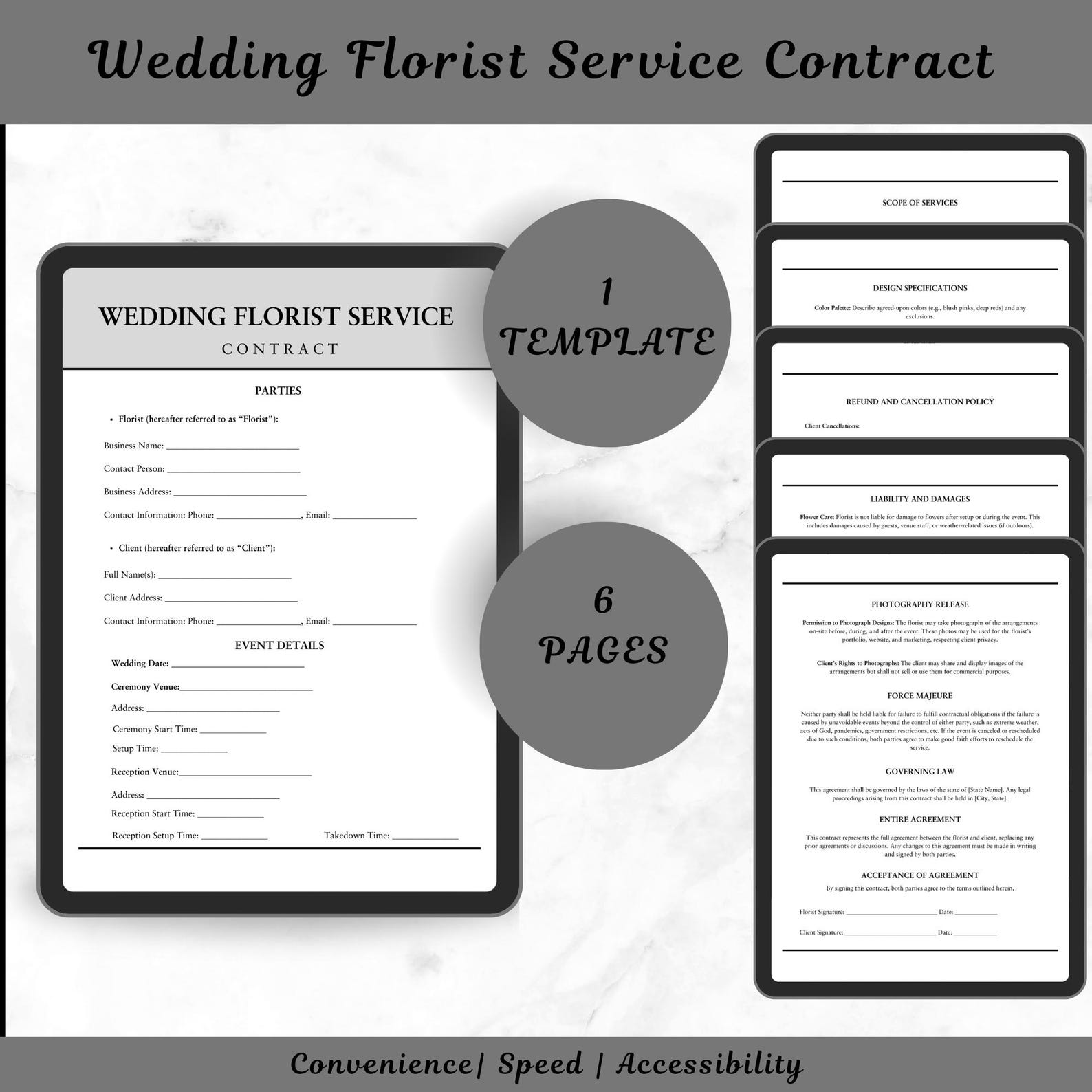 Customizable Wedding Florist Contract Template | Editable Florist ...