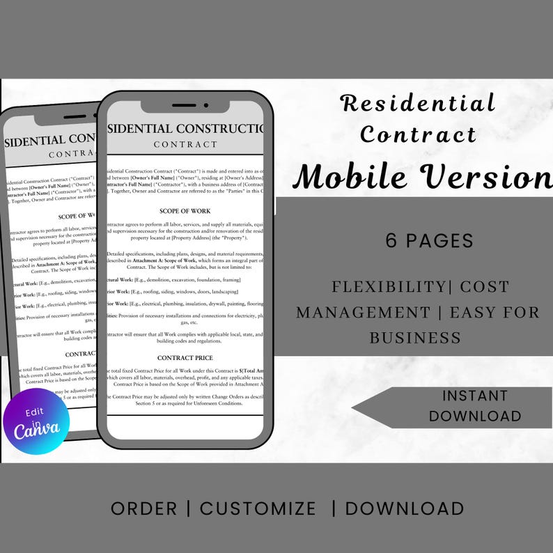 Residential Construction Contract Template: Customizable Contractor ...