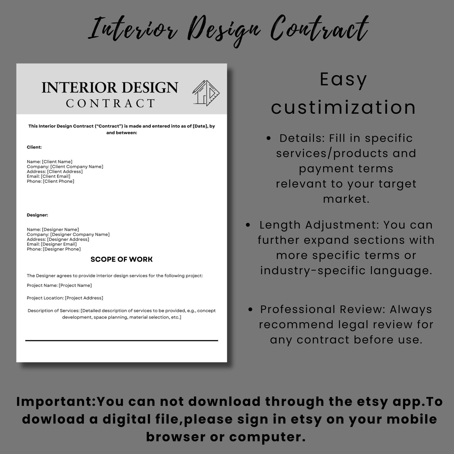 Printable Interior Design Contract PDF Template | Professional ...