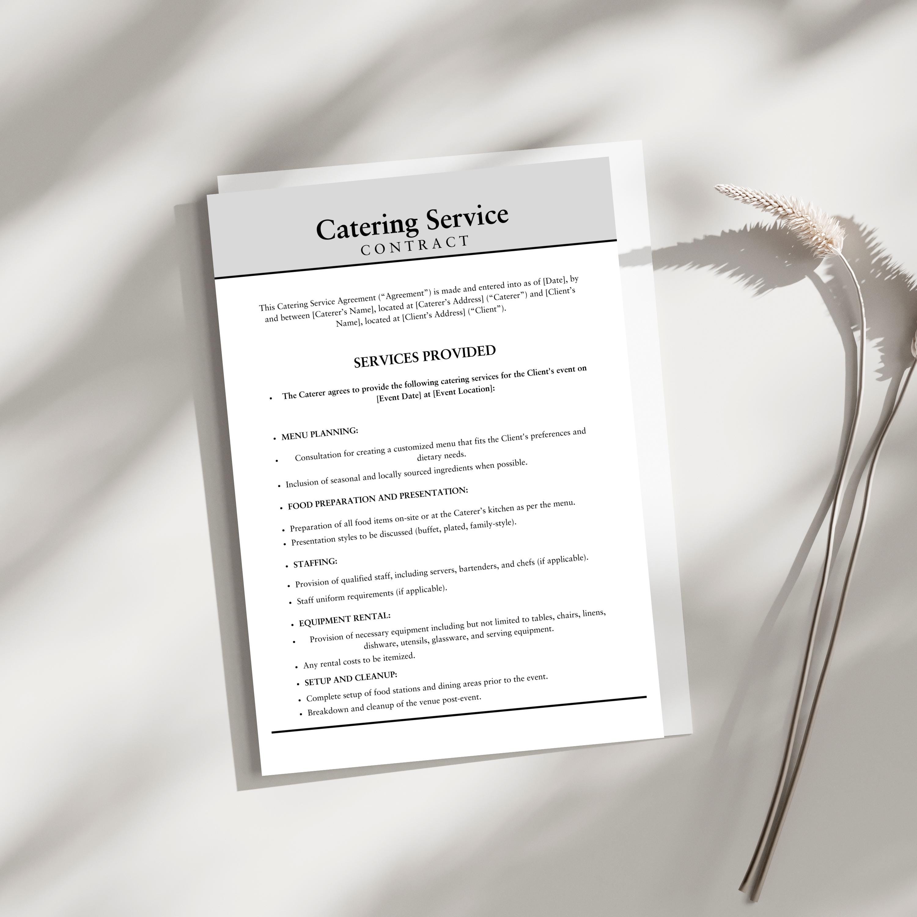 Catering Service Contract Template: Editable Agreement (canva) - Etsy